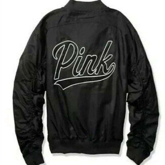 Jackets & Coats | Large Vintage Vs Pink Script Bomberjacketcoat ...